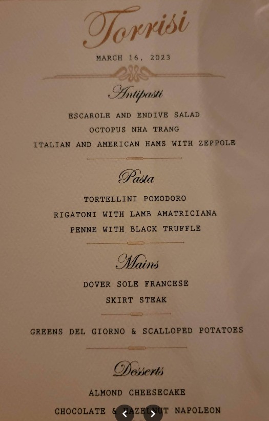 Torrisi Restaurant Menu – Elegant Italian Fine Dining in New York, NY